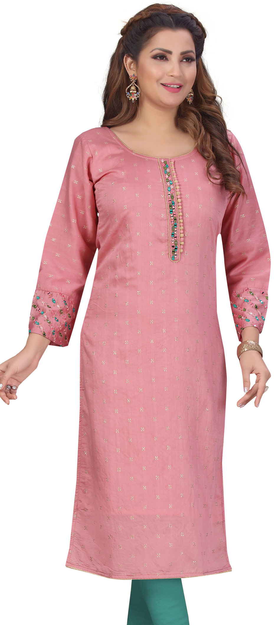 Casual, Party Wear Pink and Majenta color Chanderi Silk fabric Kurti ...