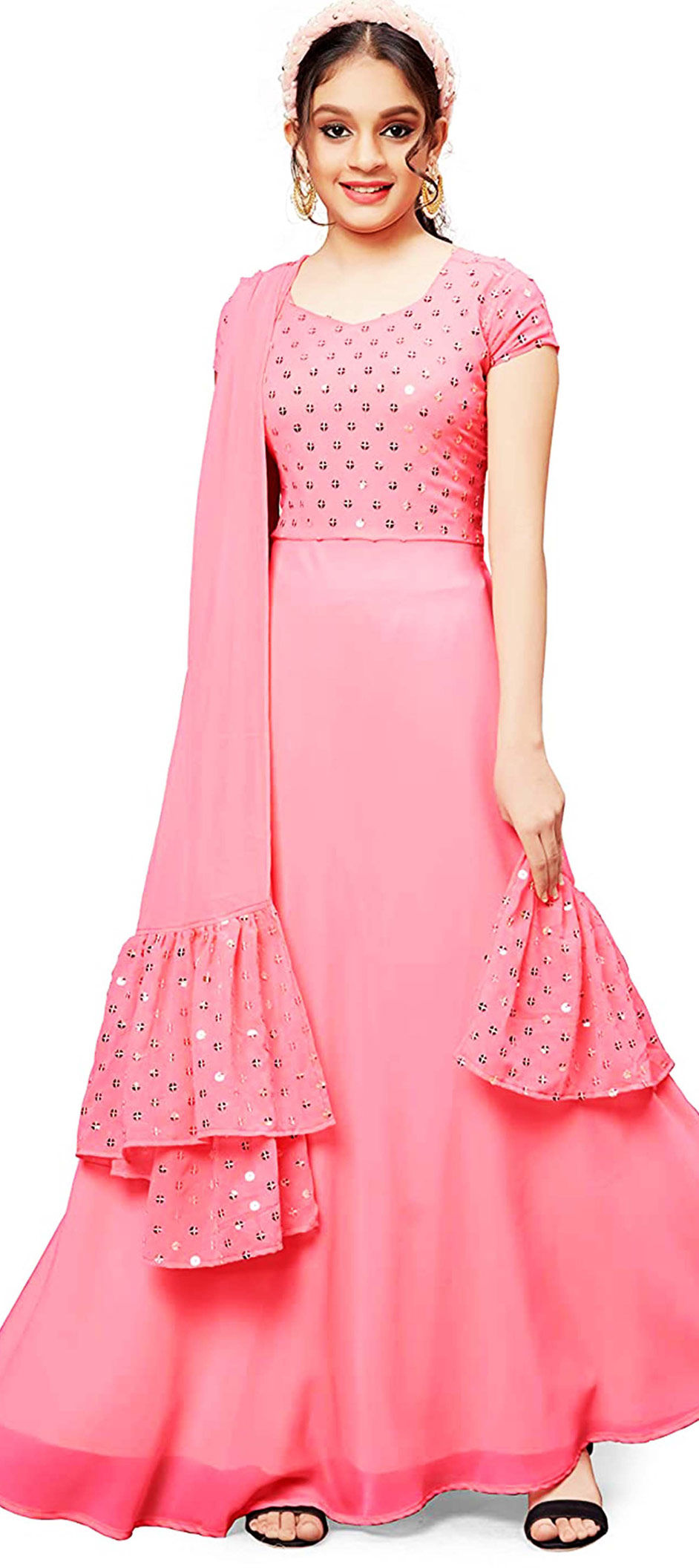 Pink and Majenta color Georgette fabric Girls Gown : 1707841