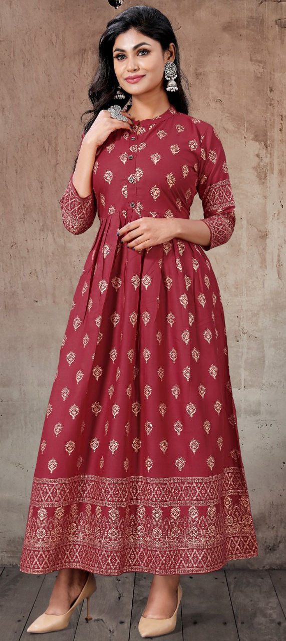 Casual Red and Maroon color Rayon fabric Kurti : 1707883