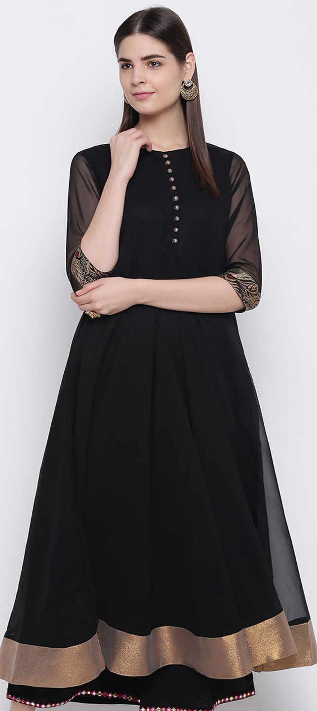 Casual Black and Grey color Net fabric Kurti : 1708246