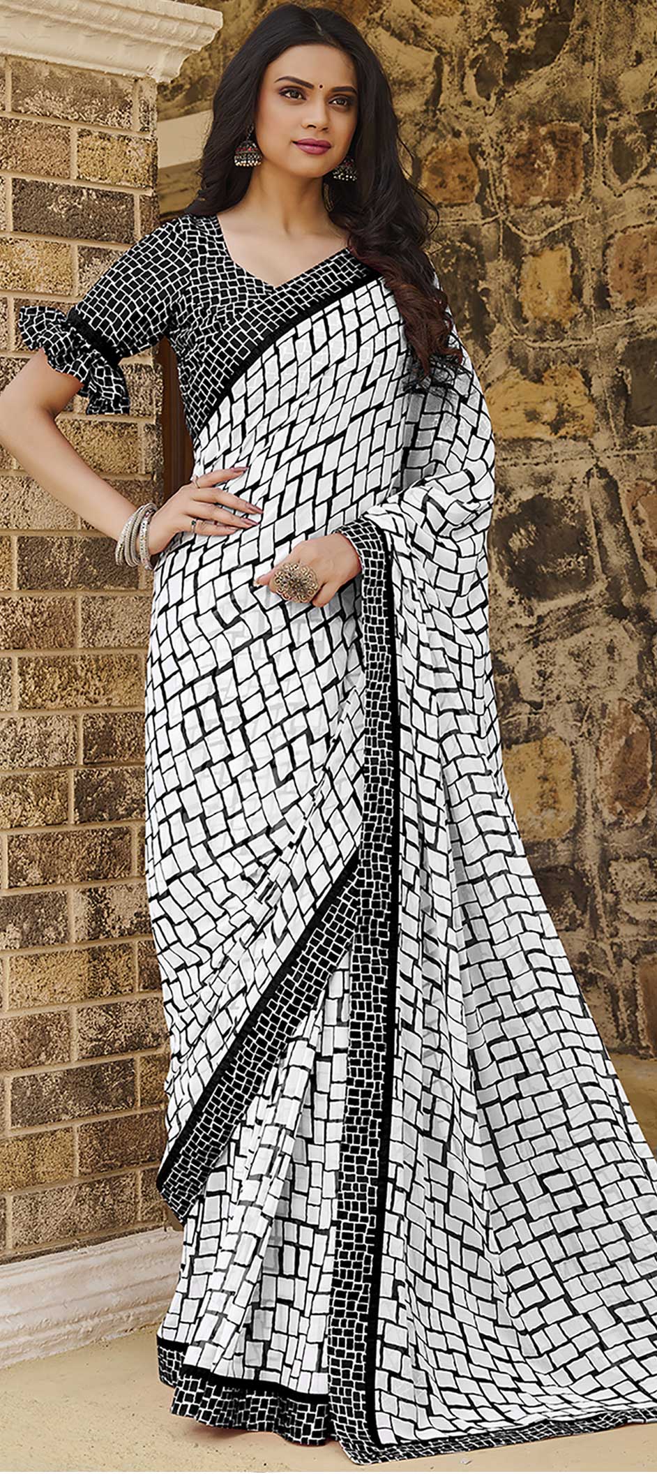 Casual Multicolor color Faux Georgette fabric Saree : 1708456