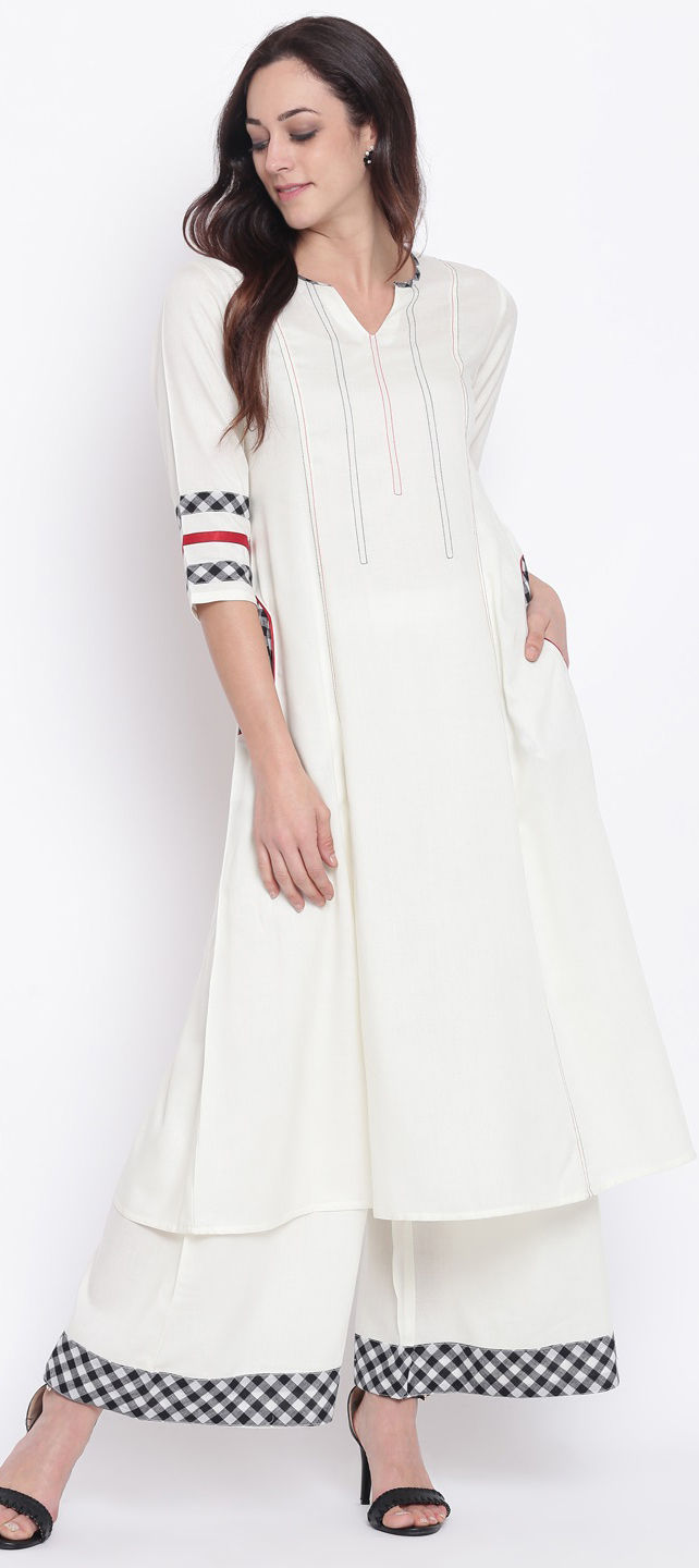 Party Wear White and Off White color Rayon fabric Tunic with Bottom ...