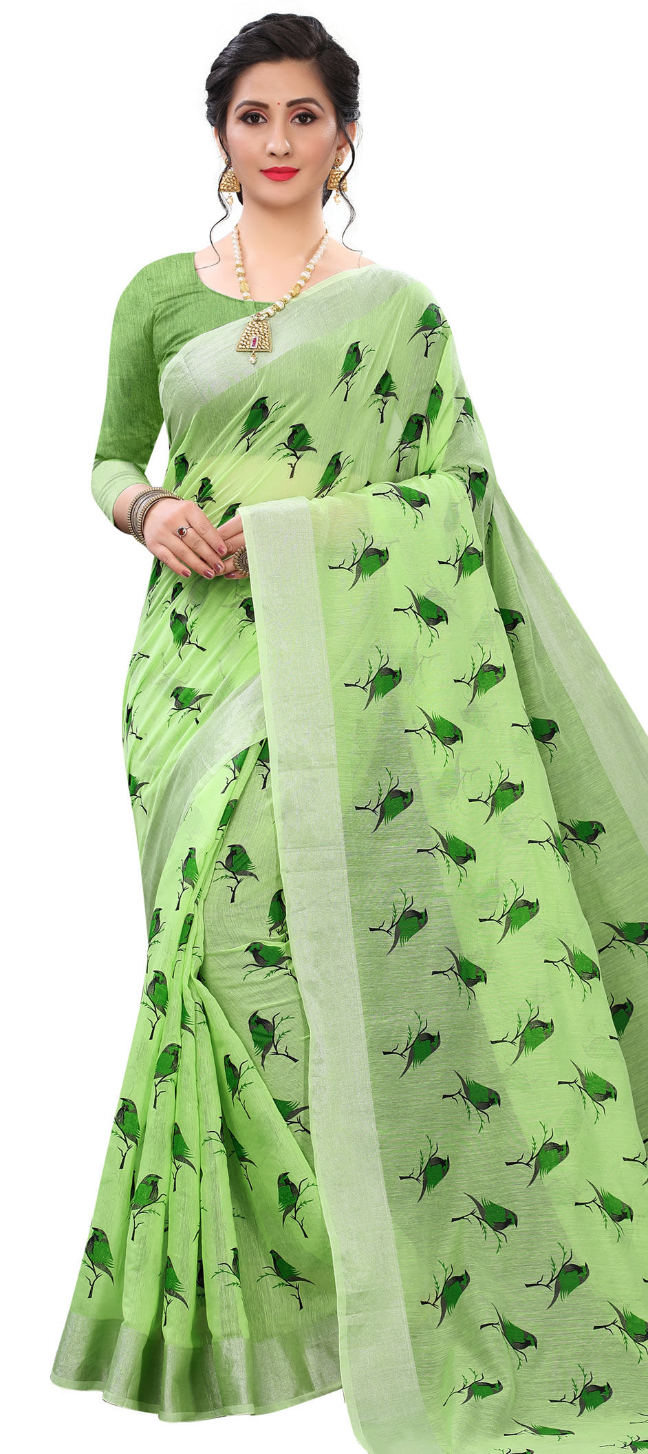 Casual, Traditional Green color Cotton fabric Saree : 1709335