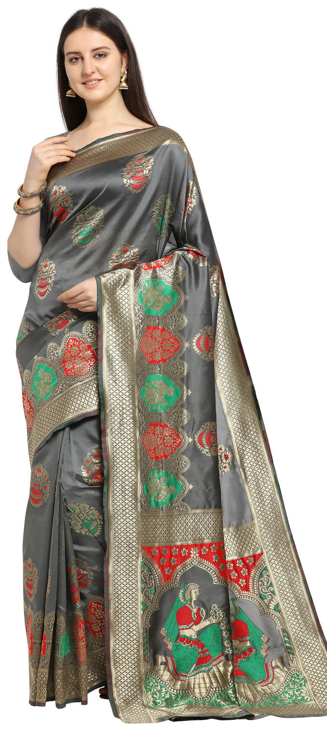 Traditional Black and Grey color Art Silk, Silk fabric Saree : 1709372