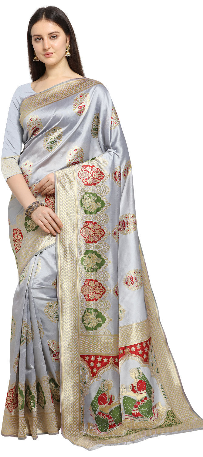 Traditional Silver color Art Silk, Silk fabric Saree : 1709376