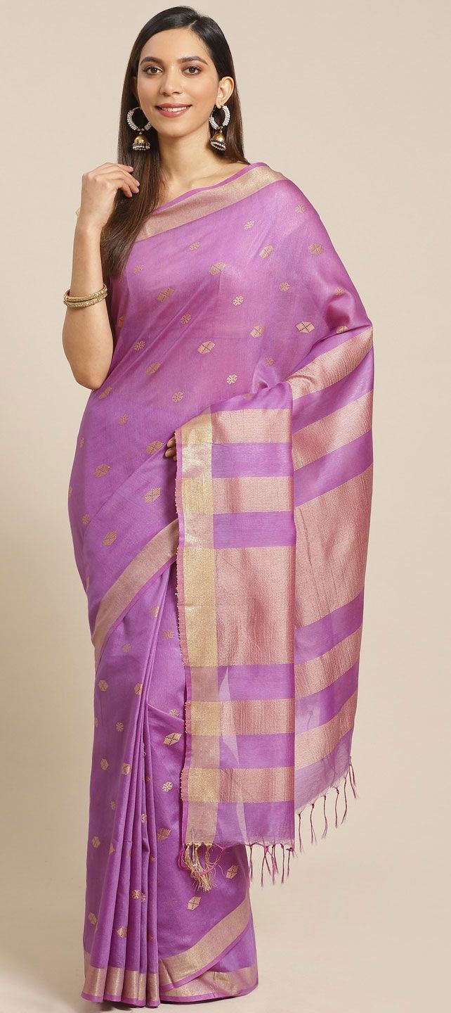 Casual, Traditional Purple and Violet color Blended fabric Saree : 1709759