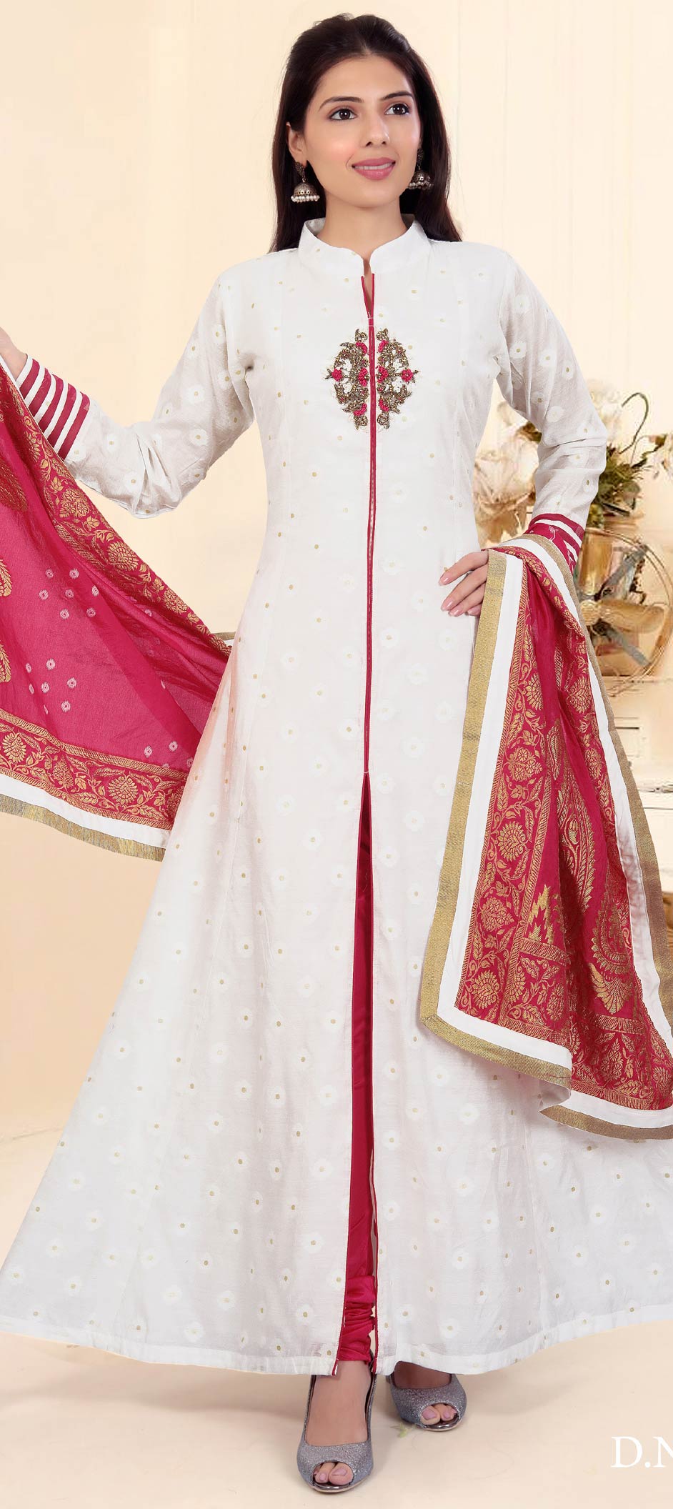 Festive, Party Wear White and Off White color Chiffon fabric Salwar ...
