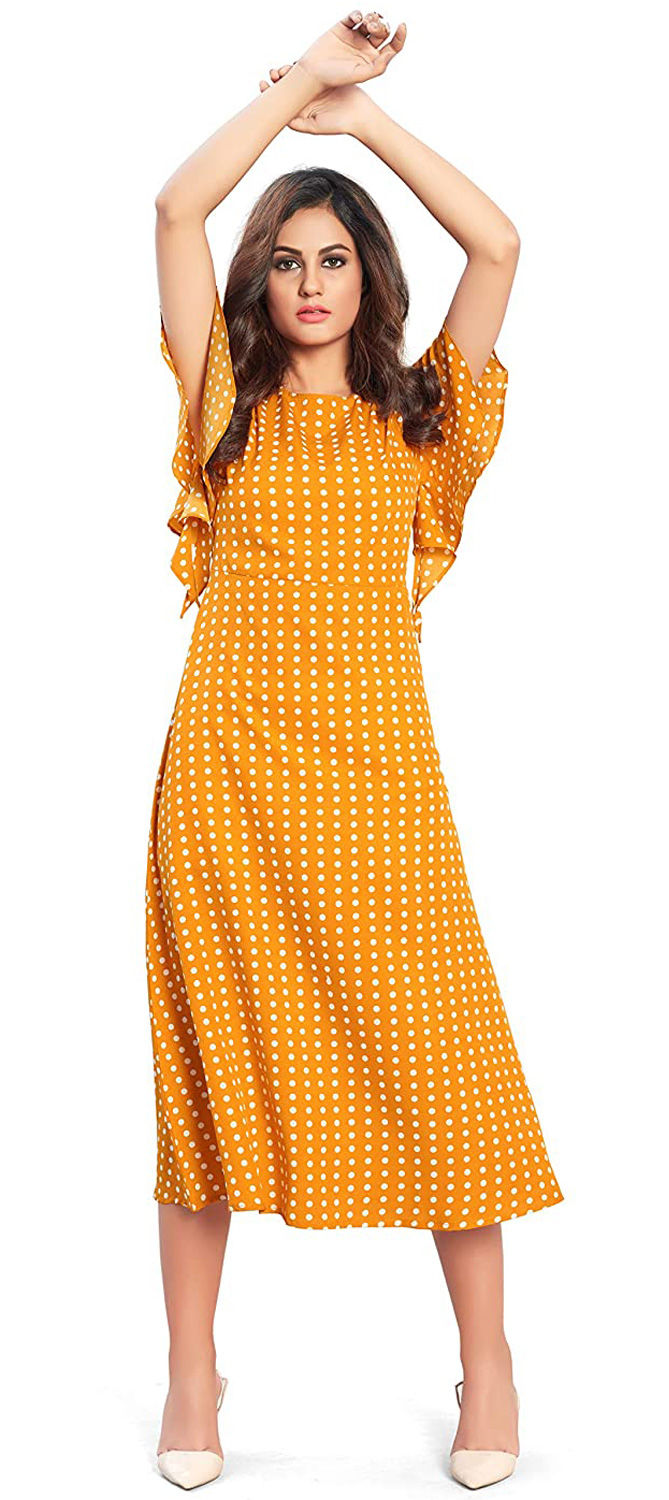 Casual Yellow color Polyester Silk fabric Dress : 1710989