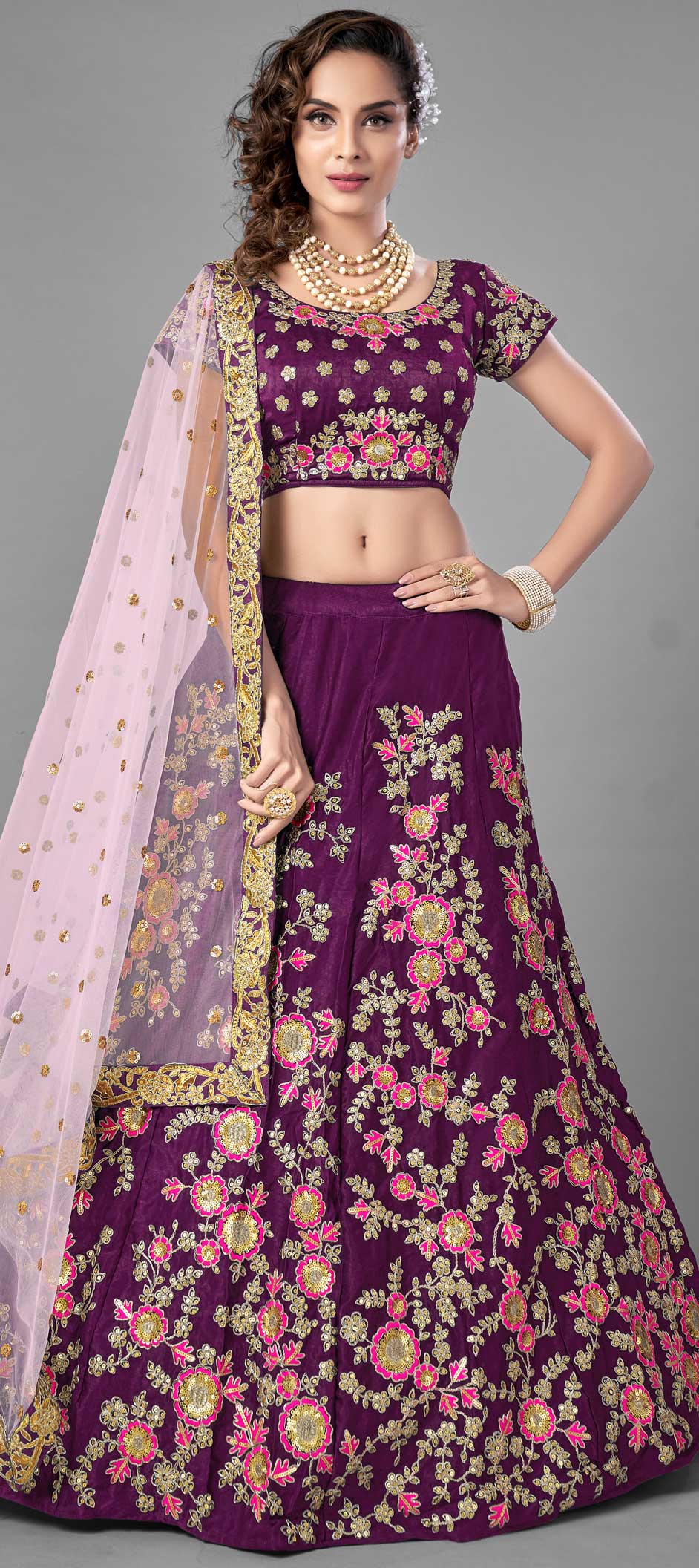 Festive, Wedding Purple and Violet color Satin Silk, Velvet fabric ...