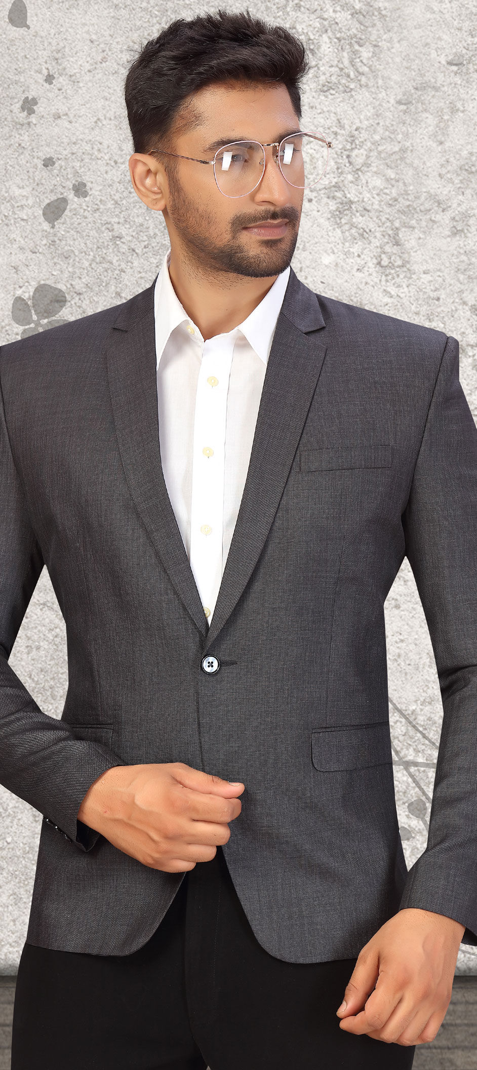 Black and Grey color Linen fabric Blazer : 1717569