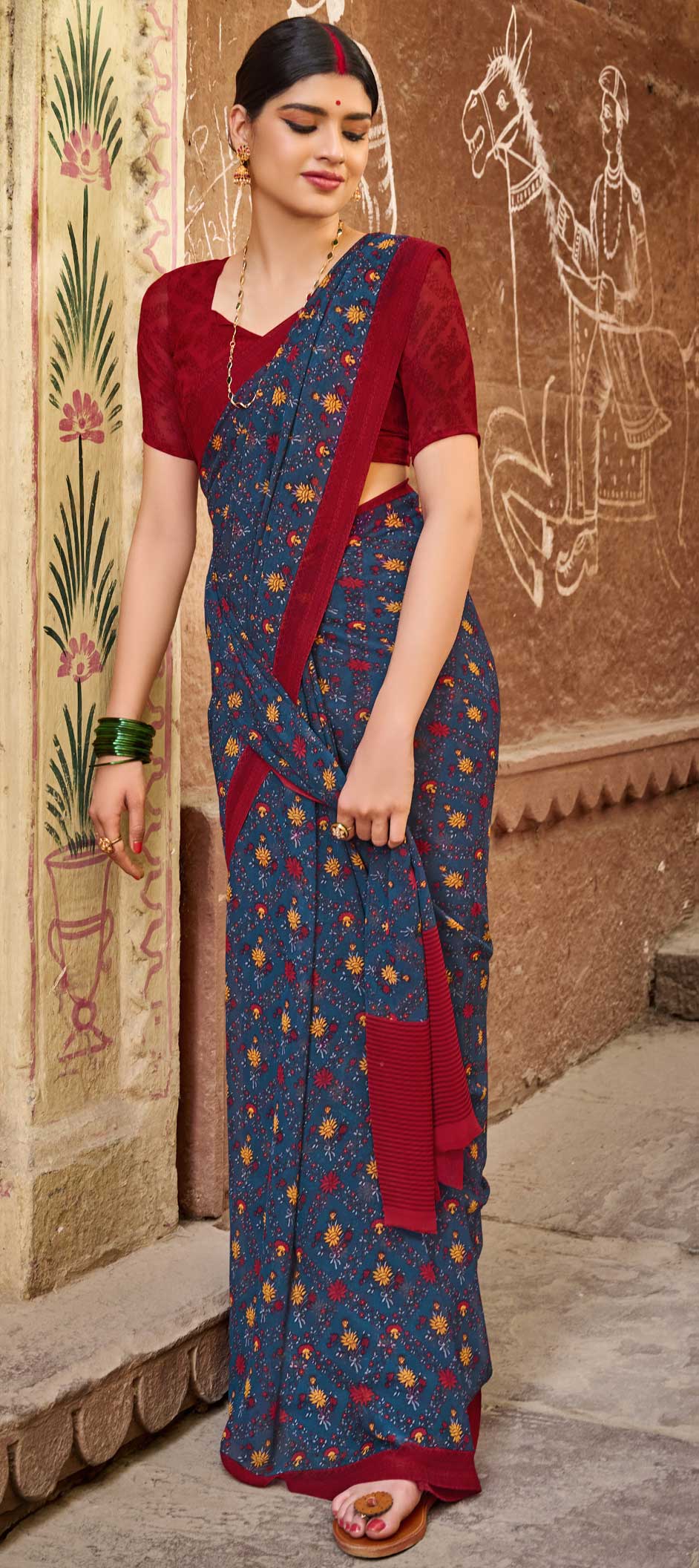 Casual, Traditional Blue color Crepe Silk, Silk fabric Saree : 1720087