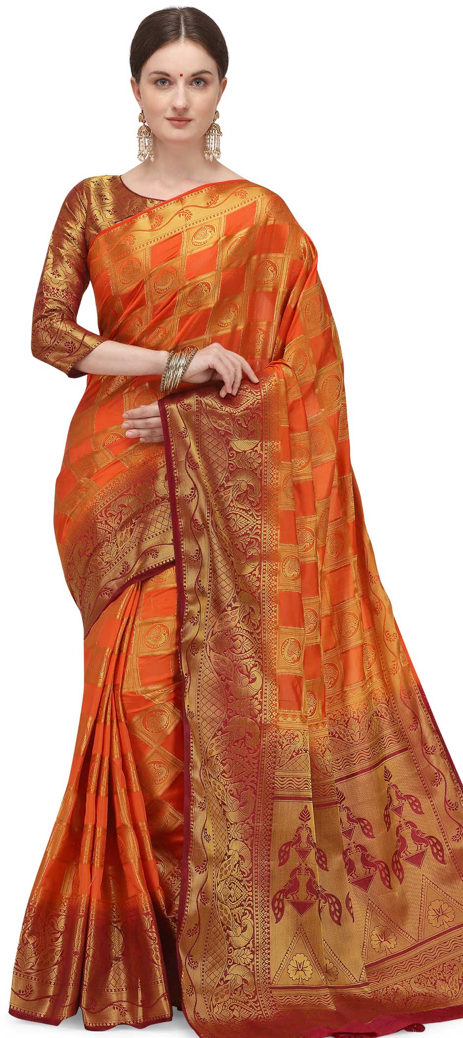 Traditional Orange color Art Silk, Silk fabric Saree : 1720160