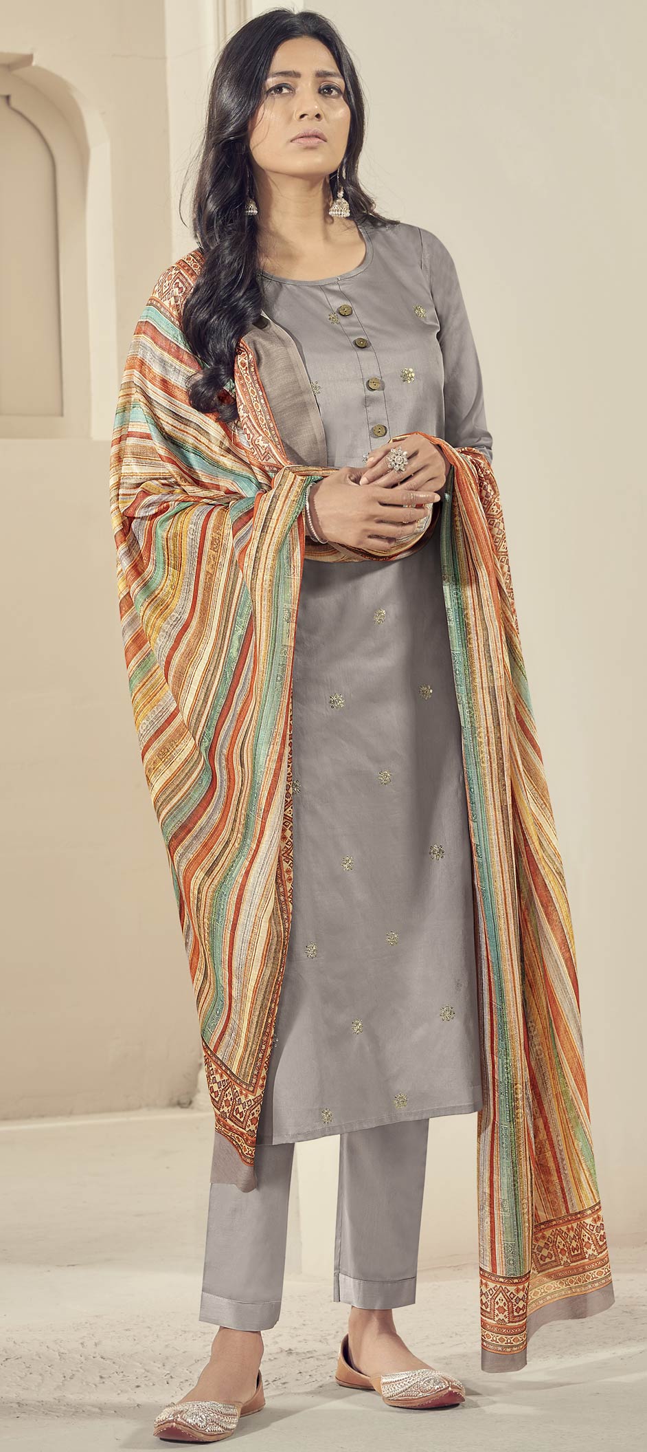 Casual Black and Grey color Cotton fabric Salwar Kameez : 1722417