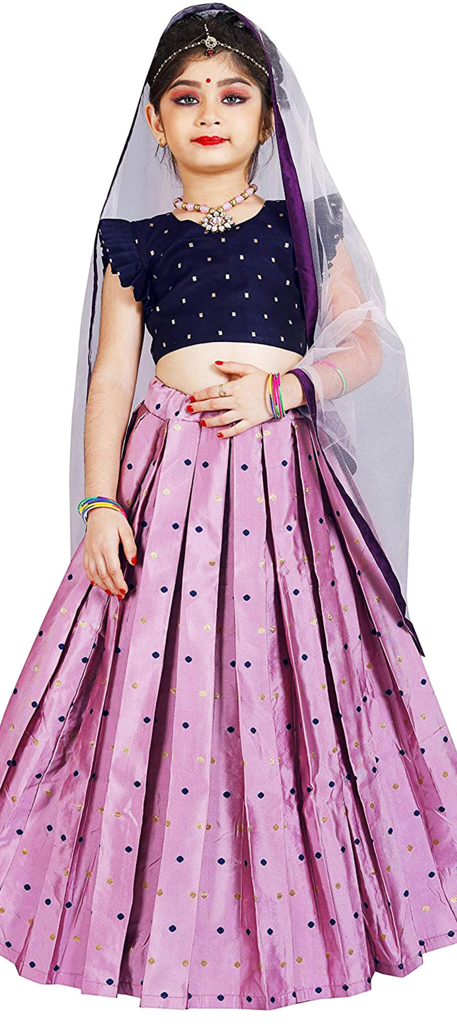 Purple and Violet color Silk cotton fabric Kids Lehenga : 1722737