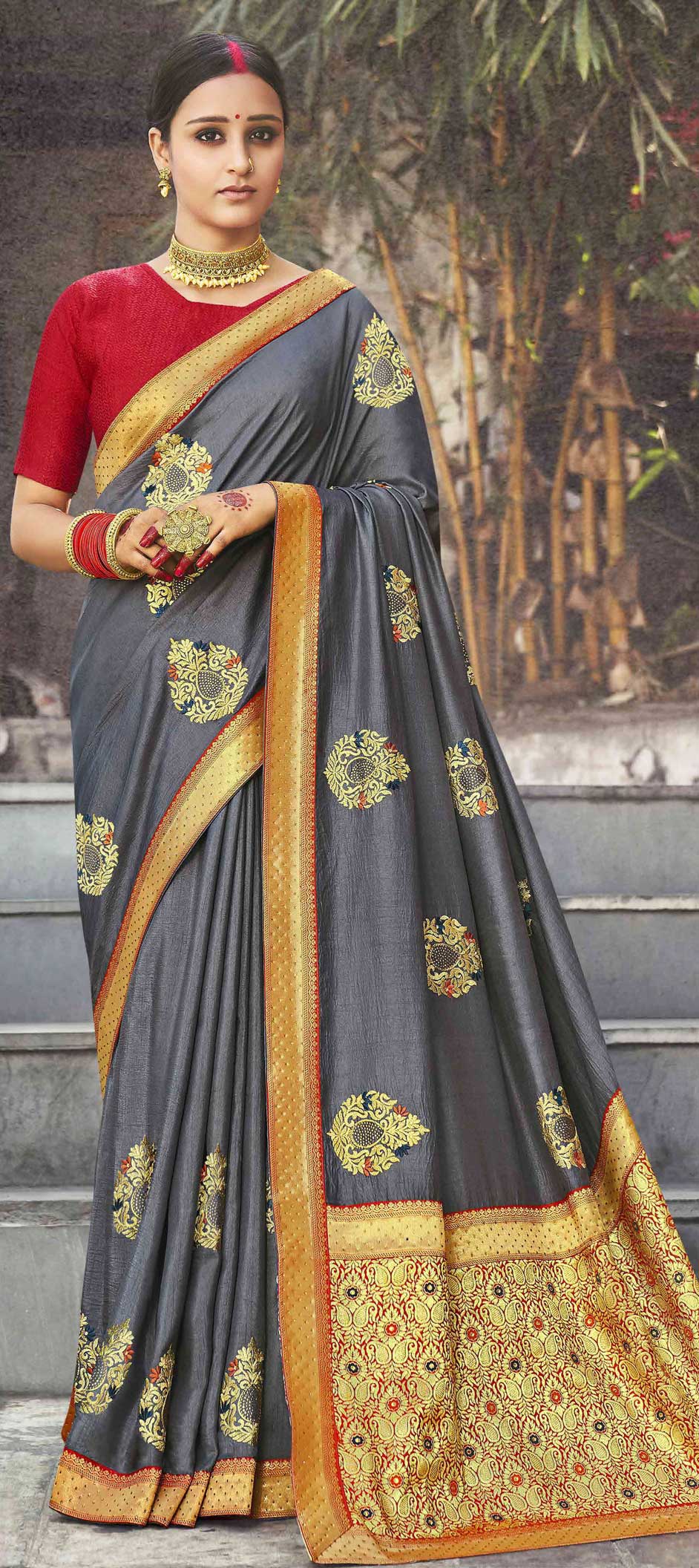 Traditional Black and Grey color Dolla Silk, Silk fabric Saree : 1725190