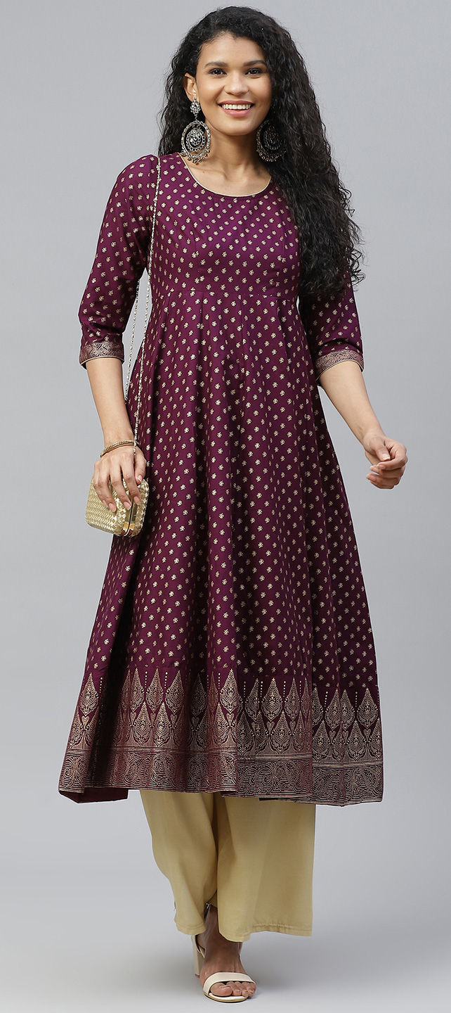Casual Purple and Violet color Cotton fabric Kurti : 1725414