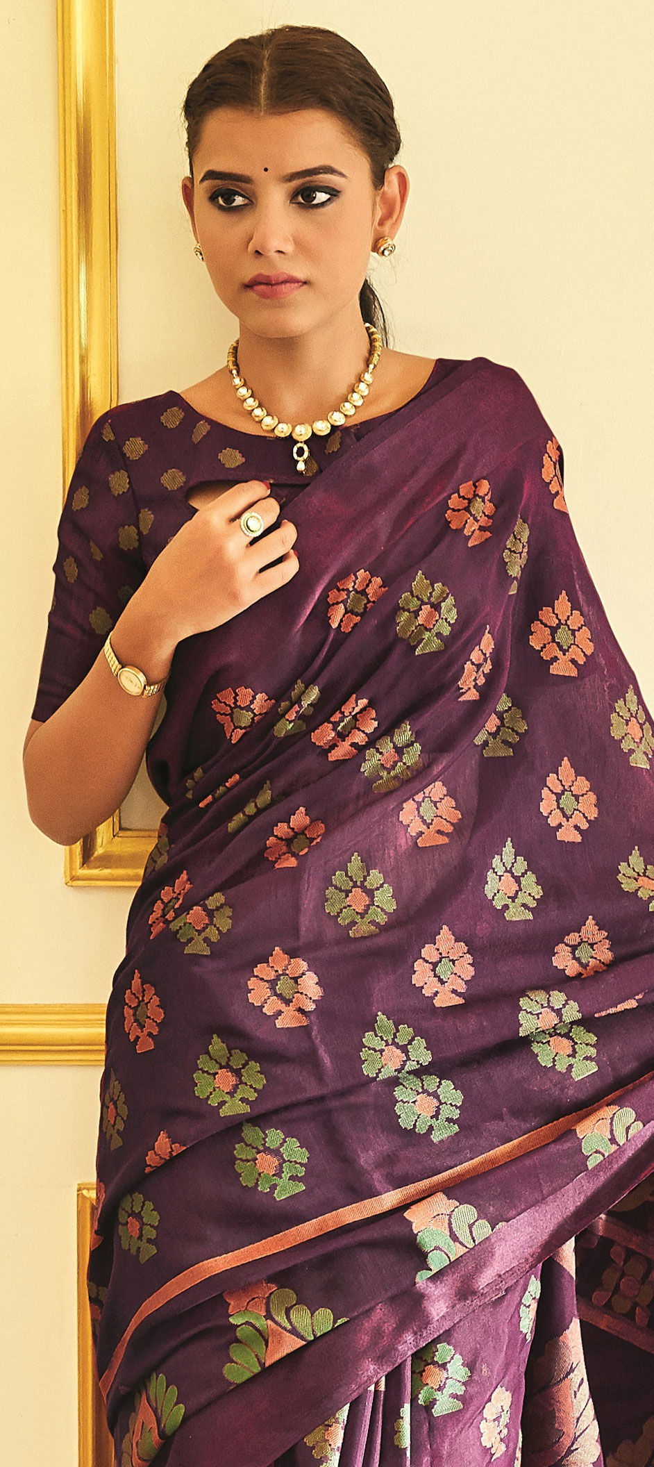 Traditional Purple and Violet color Cotton fabric Saree : 1726660