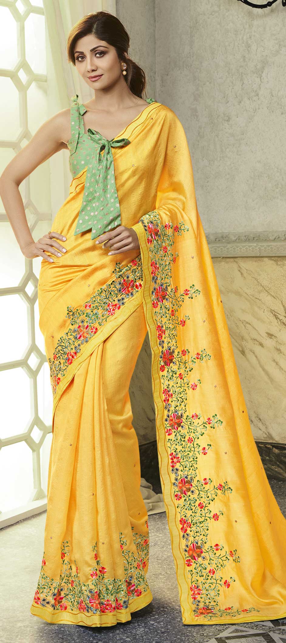 Bollywood Yellow color Georgette fabric Saree : 1729052
