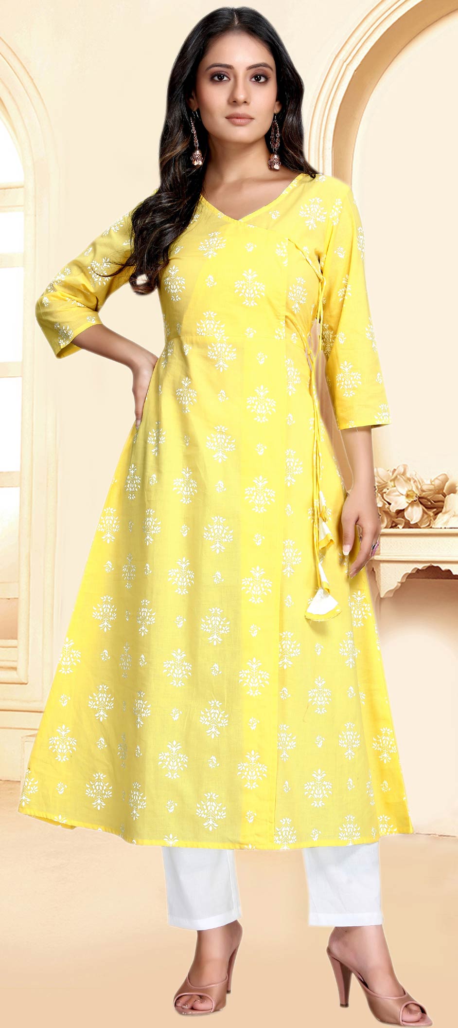 Casual White and Off White, Yellow color Cotton fabric Tunic with ...