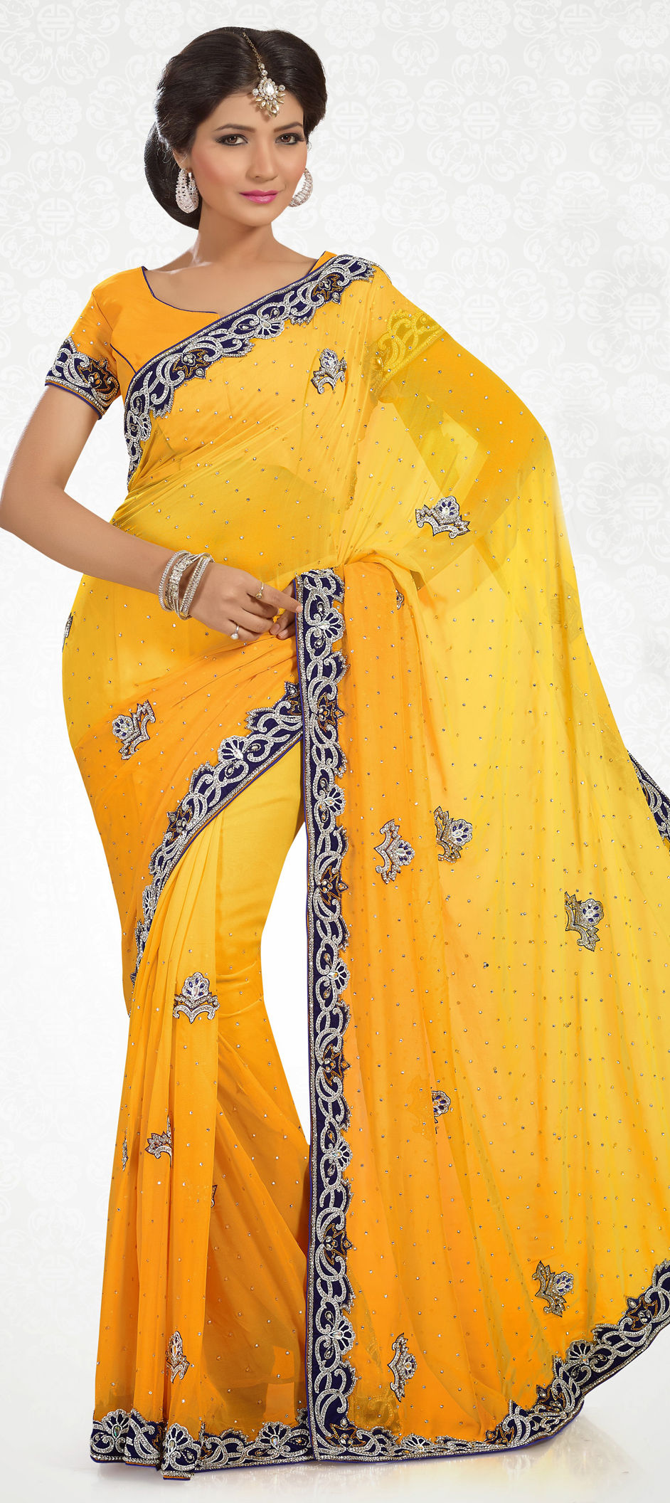 173070: Yellow color family Bridal Wedding Sarees with matching ...
