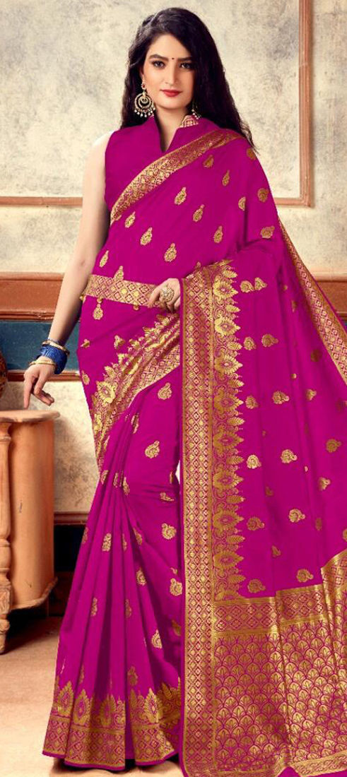 Traditional Pink and Majenta color Jacquard fabric Saree : 1731754