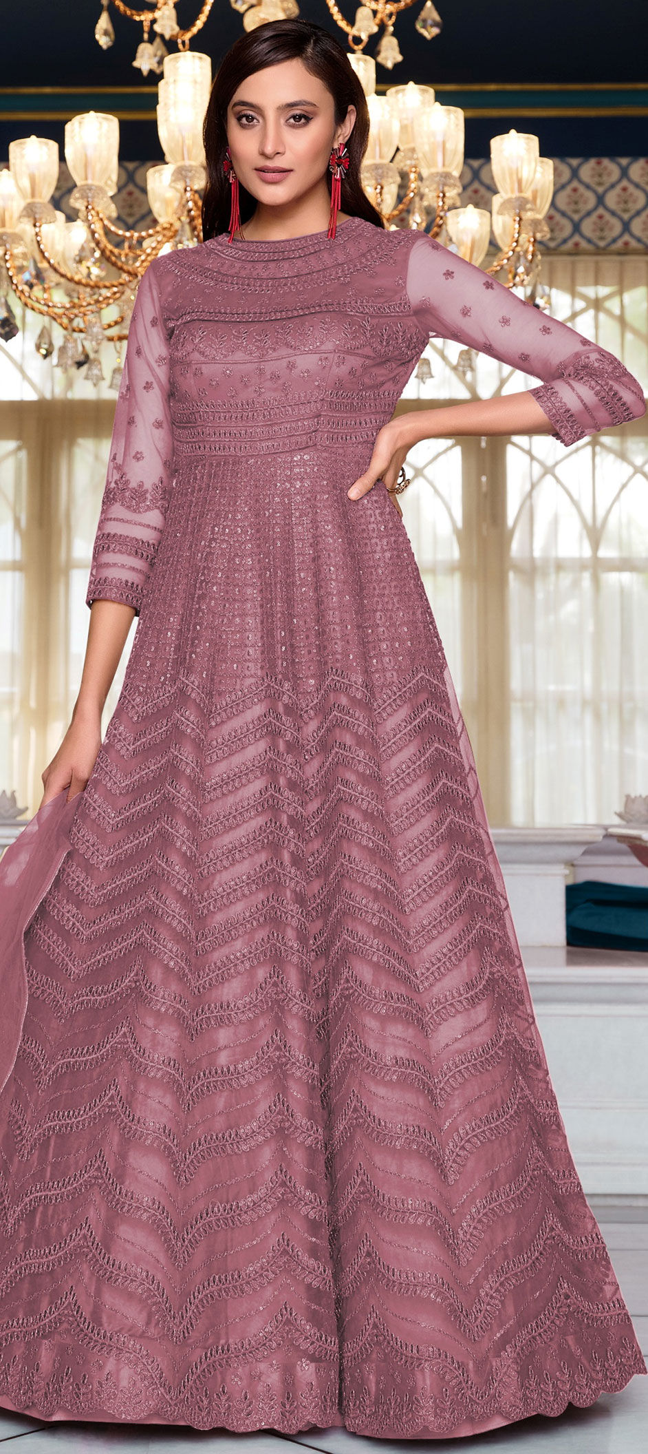 Festive, Party Wear Pink and Majenta color Net fabric Salwar Kameez ...