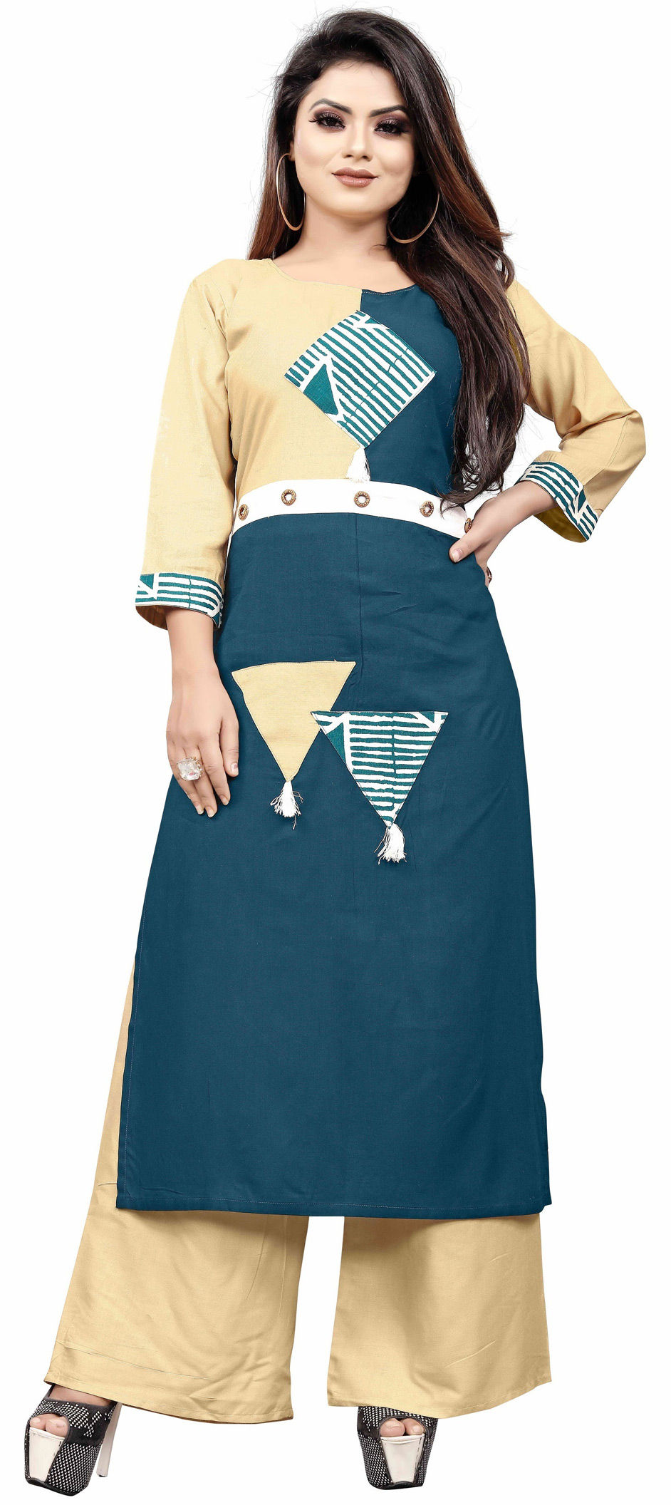 Casual Blue color Rayon fabric Tunic with Bottom : 1732897