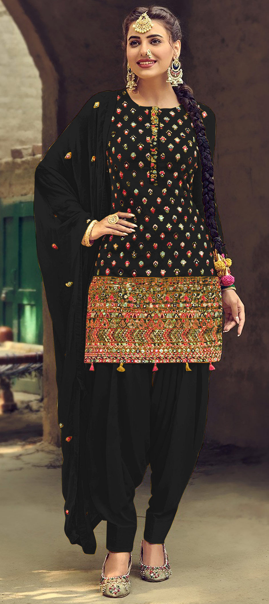 Party Wear Black and Grey color Faux Georgette fabric Salwar Kameez ...