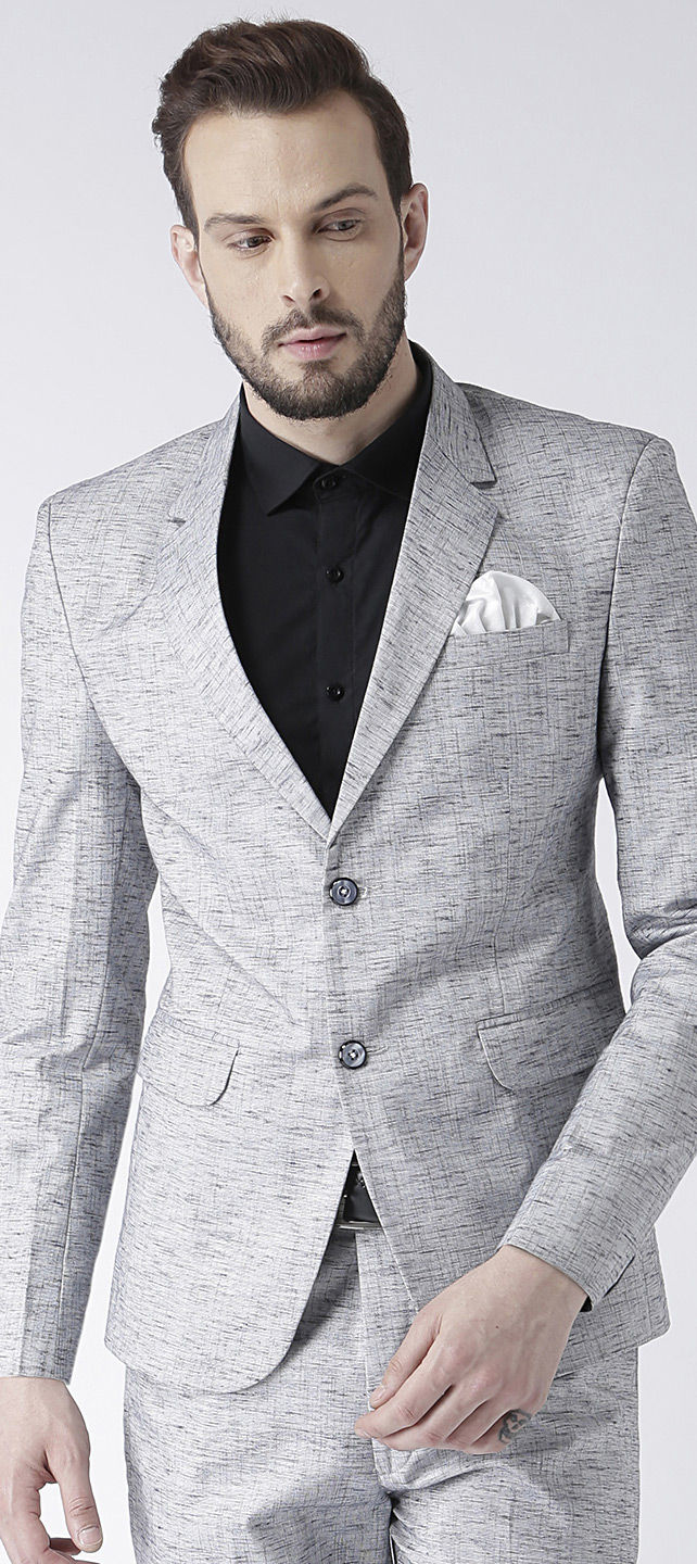 Black and Grey color Linen fabric Blazer : 1733314