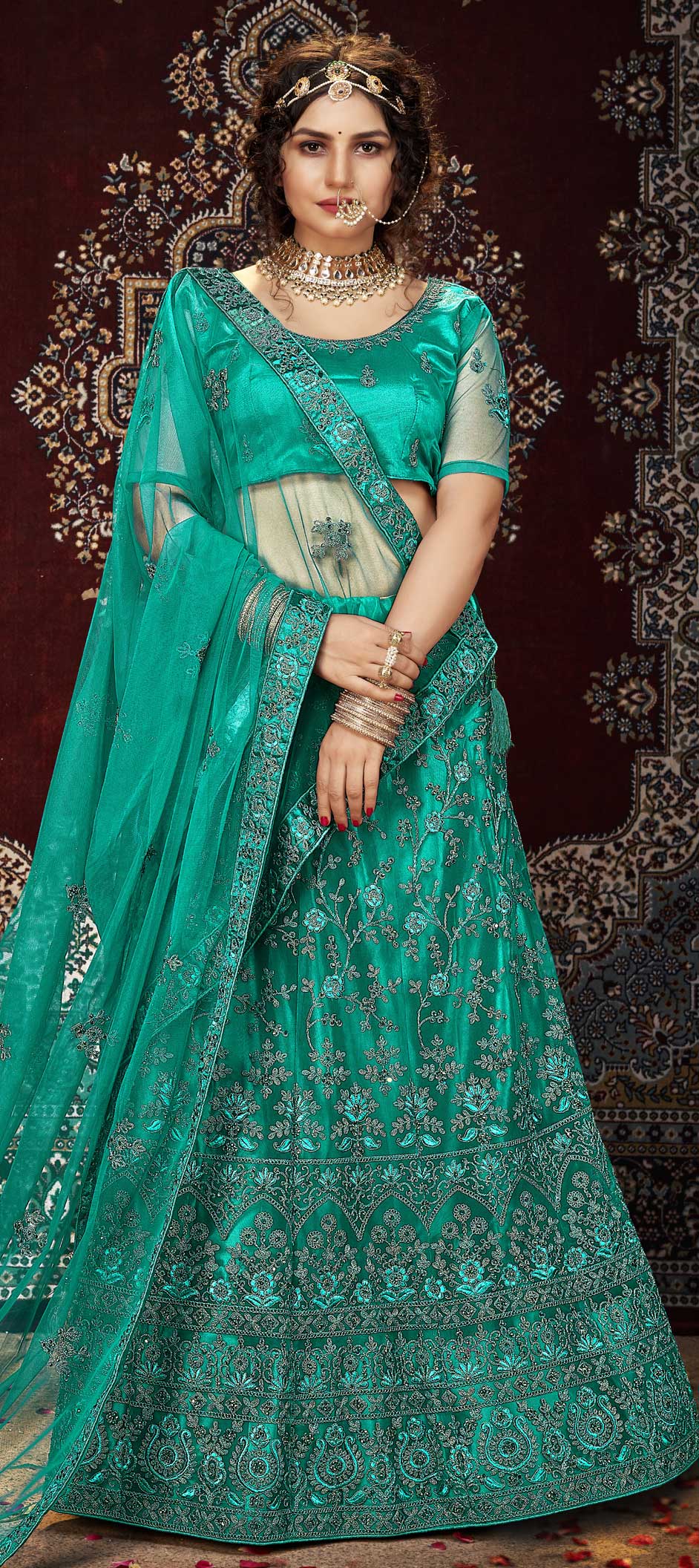 Festive, Wedding Blue color Net fabric Lehenga : 1733328