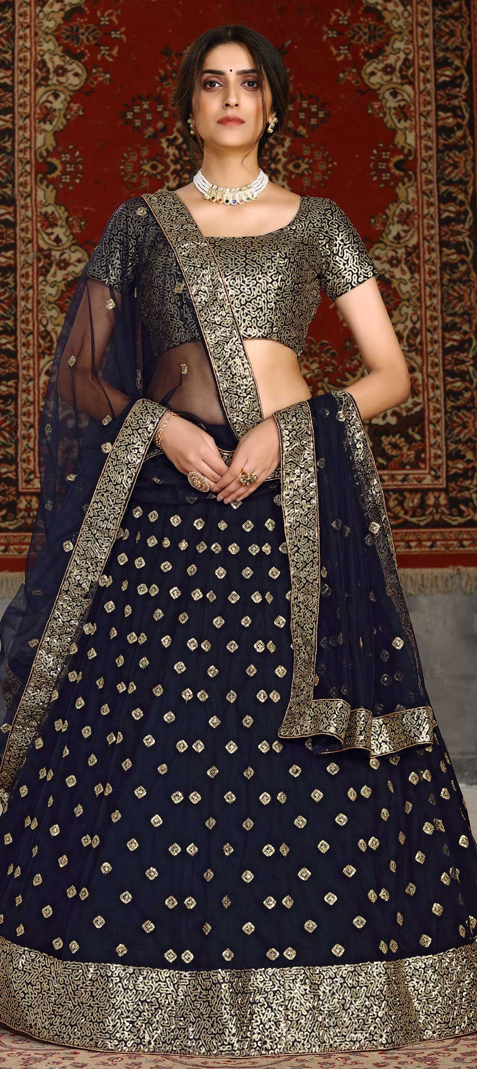 Festive, Reception Blue color Net fabric Lehenga : 1735595