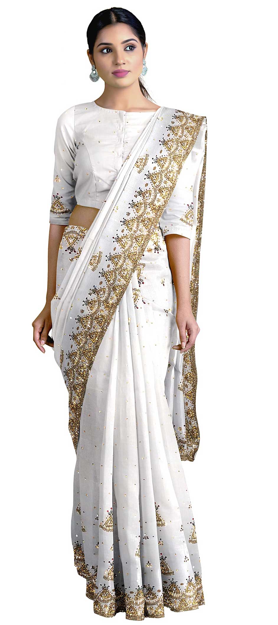 Bridal, Wedding White and Off White color Georgette fabric Saree : 1739368