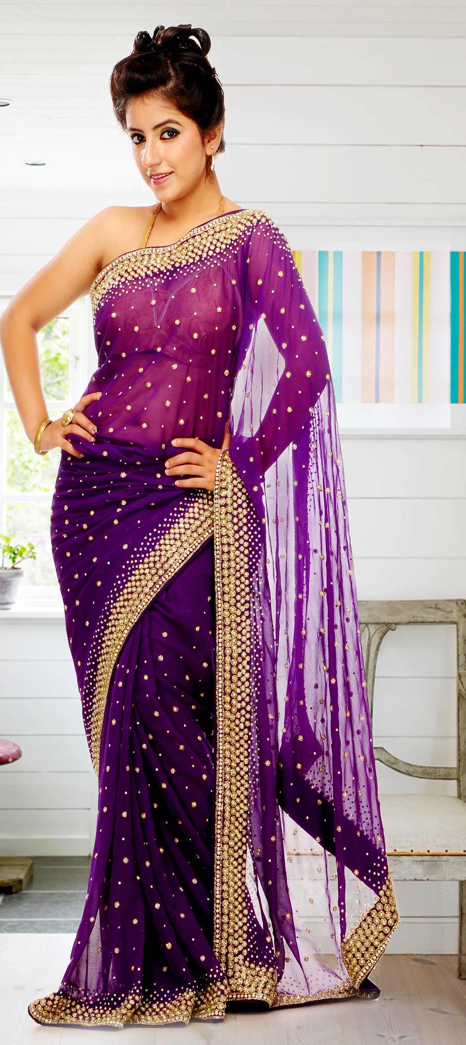 Bridal, Wedding Purple and Violet color Georgette fabric Saree : 1740573