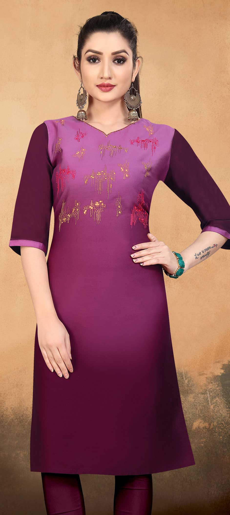 Casual Purple and Violet color Cotton fabric Kurti : 1740594