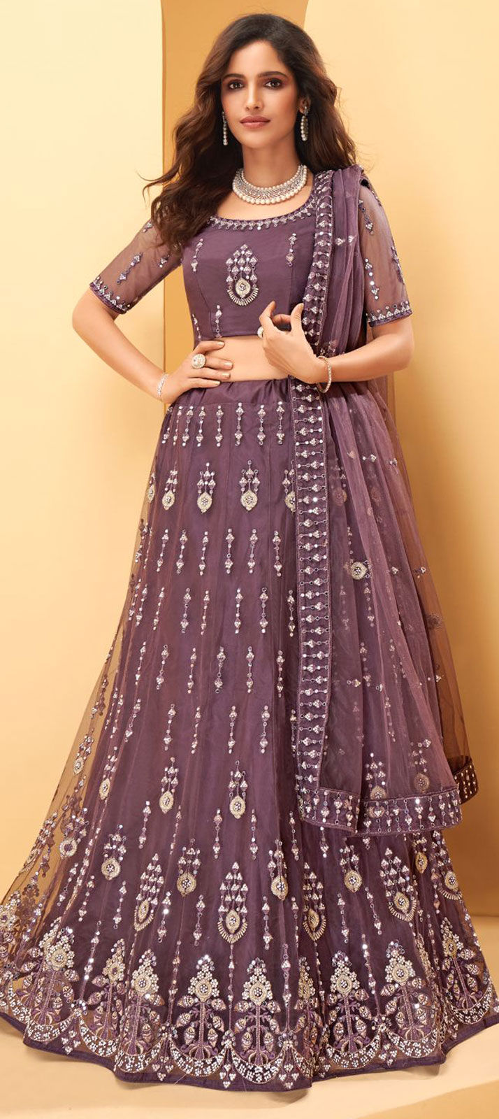Bridal, Wedding Purple and Violet color Net fabric Lehenga : 1741902