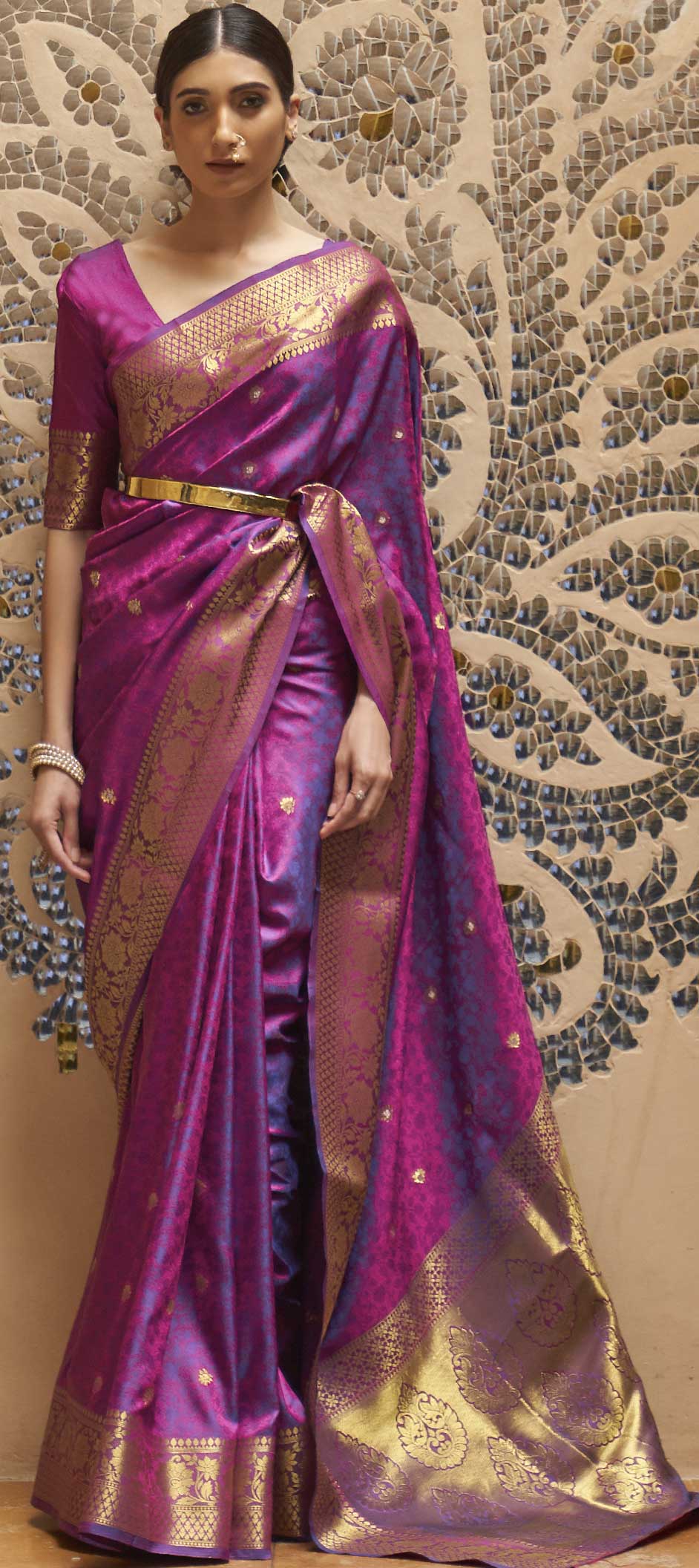 Traditional Purple and Violet color Kanchipuram Silk, Silk fabric Saree ...
