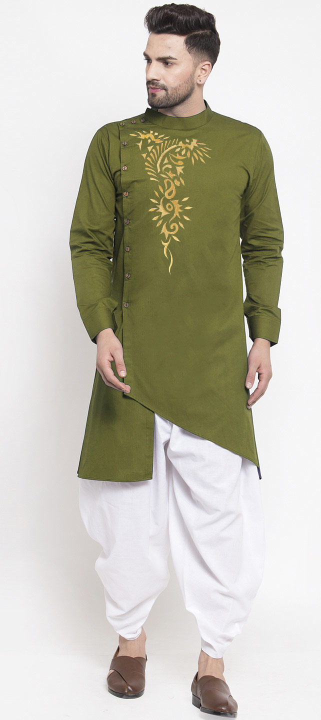 Green color Poly cotton fabric Dhoti Kurta : 1746628