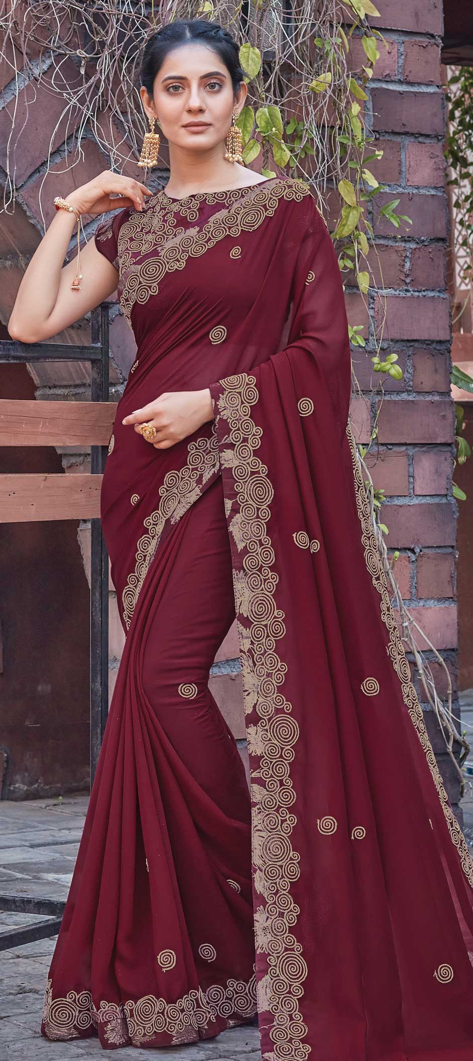 Engagement, Festive, Wedding Red and Maroon color Georgette fabric ...