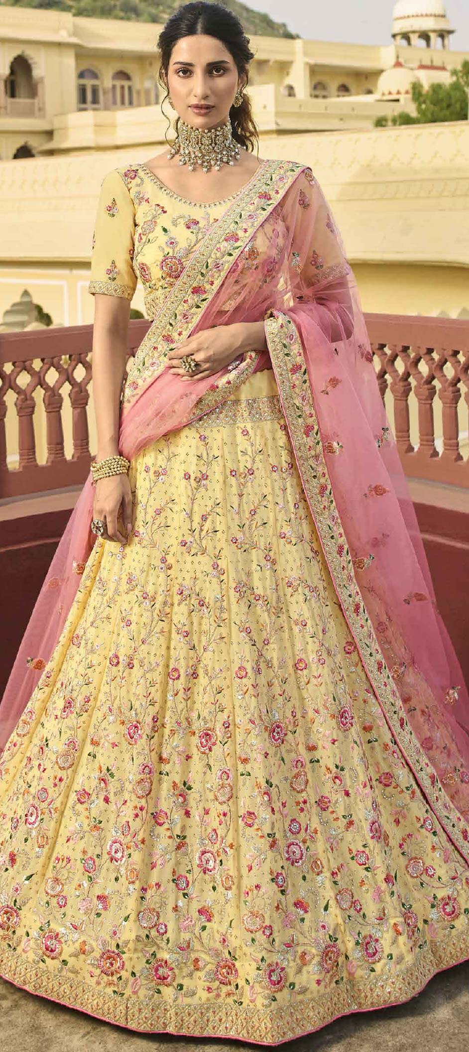 Bridal, Wedding Yellow color Georgette fabric Lehenga : 1747170