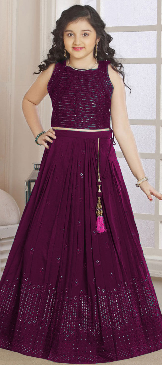 Purple and Violet color Georgette fabric Kids Lehenga : 1748626