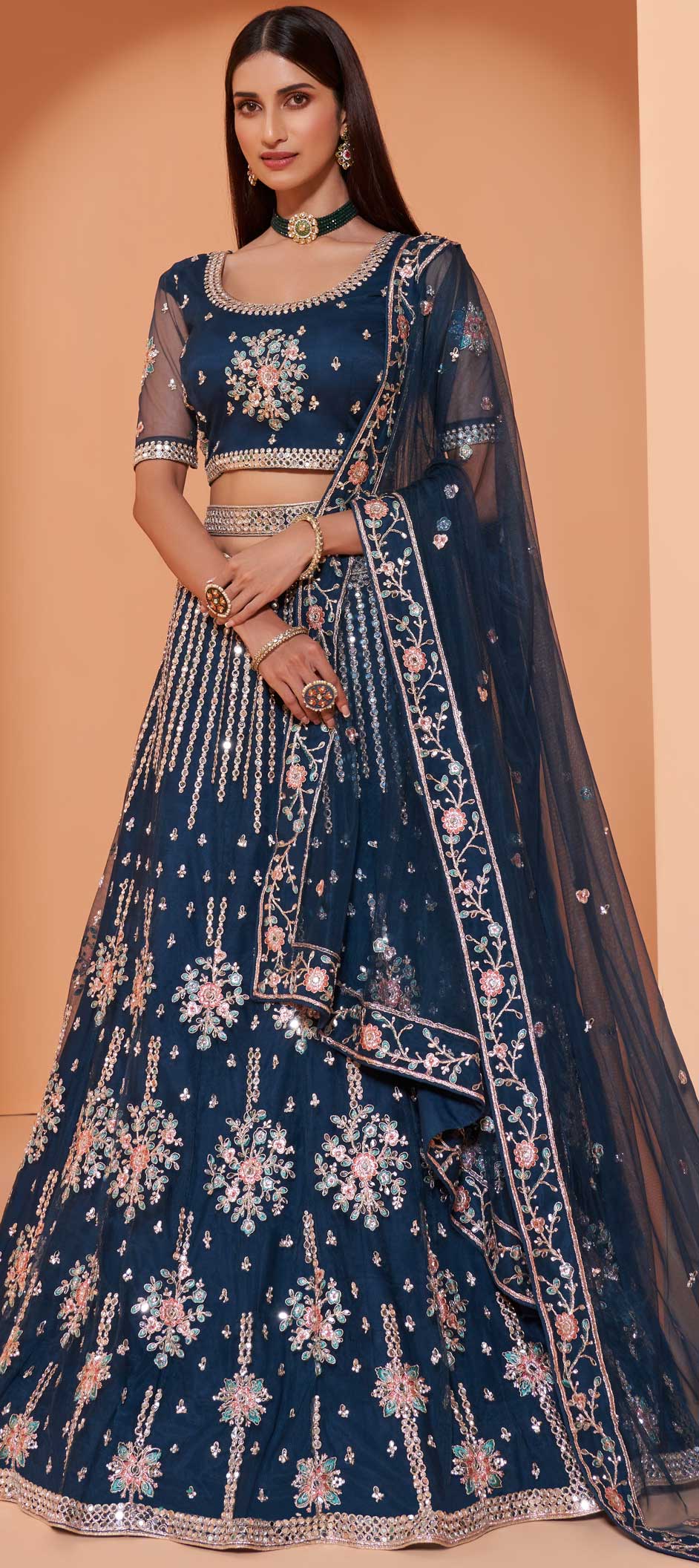 Bridal, Festive, Wedding Blue color Net fabric Lehenga : 1748693