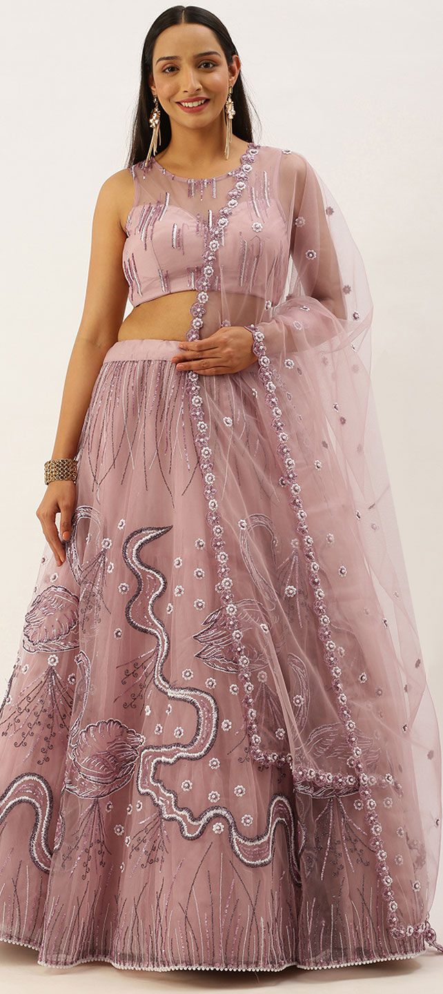 Bridal, Festive, Wedding Purple and Violet color Net fabric Lehenga ...