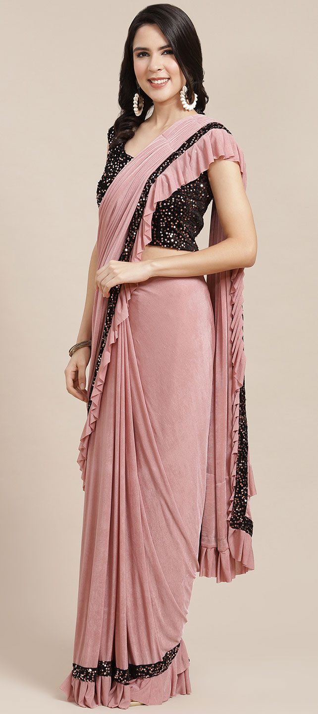 Festive, Party Wear Pink and Majenta color Lycra fabric Saree : 1750265