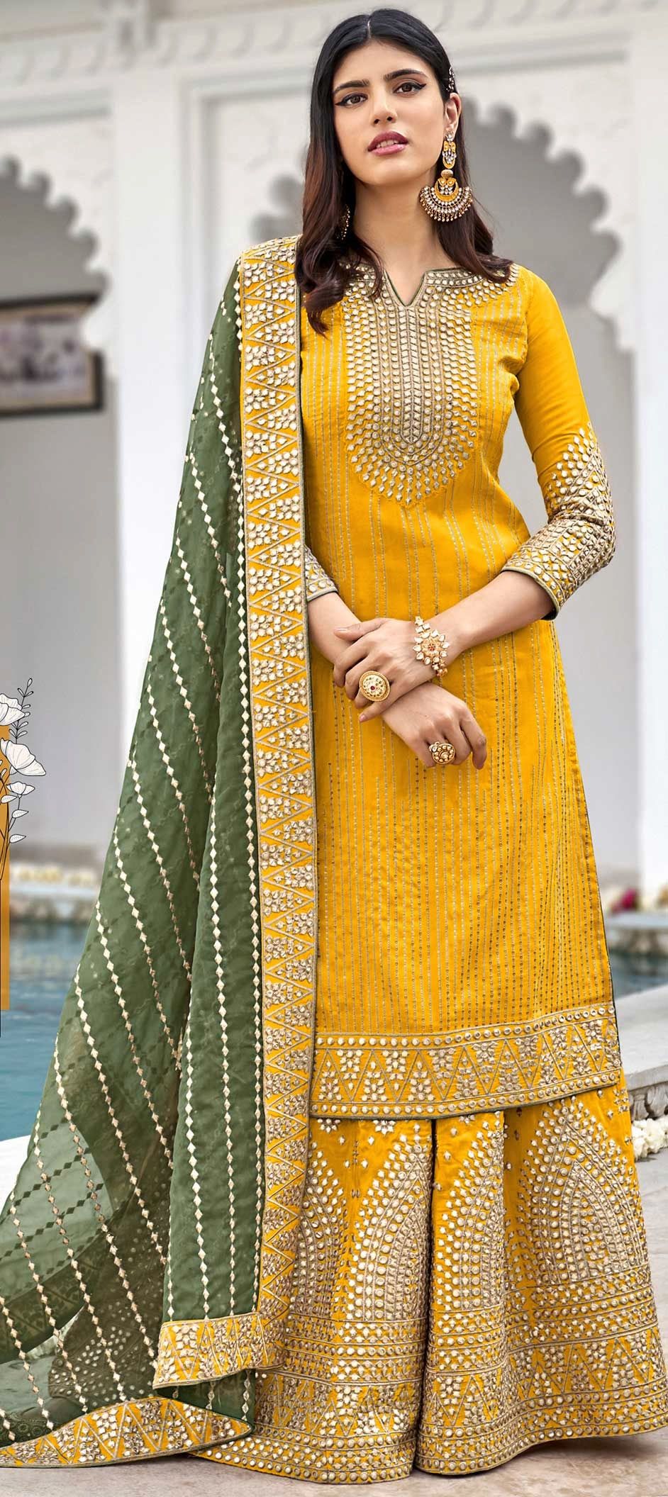 Festive, Party Wear Yellow color Georgette fabric Salwar Kameez : 1750643
