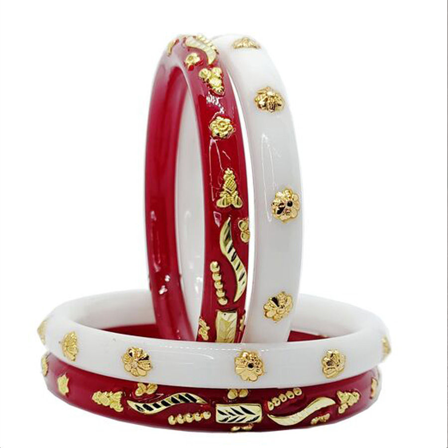 Red and Maroon, White and Off White color Metal Alloy metal Bangles ...