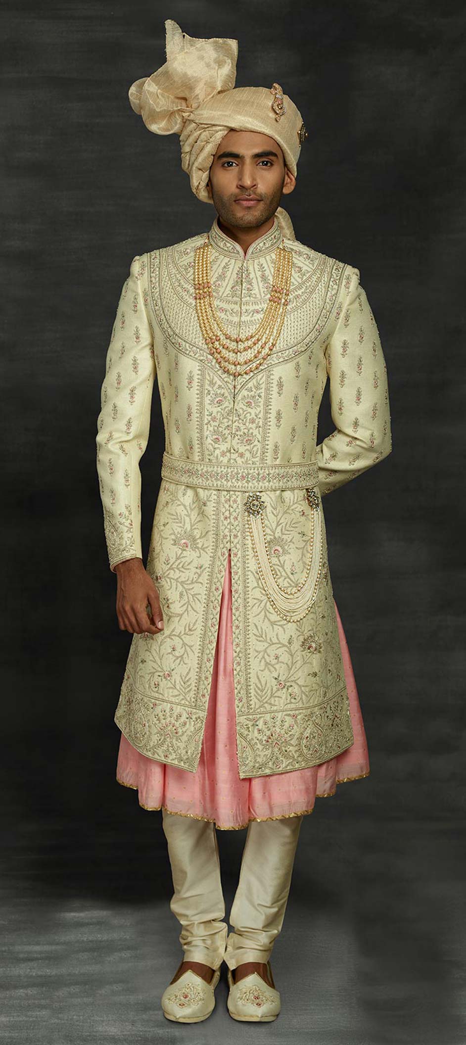 Beige and Brown color Silk fabric Sherwani : 1752838