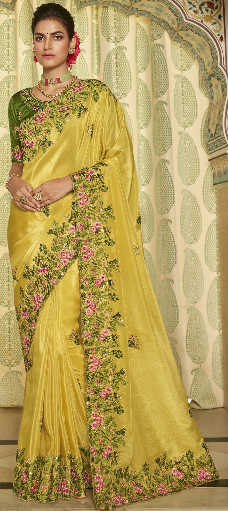 Bridal, Festive, Wedding Yellow color Viscose fabric Saree : 1752936