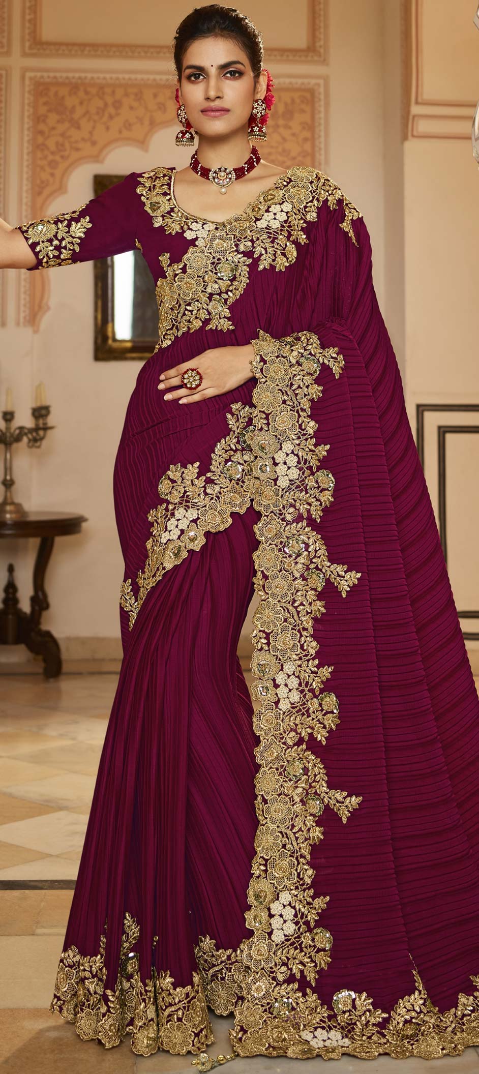 Bridal, Festive, Wedding Purple and Violet color Georgette fabric Saree ...