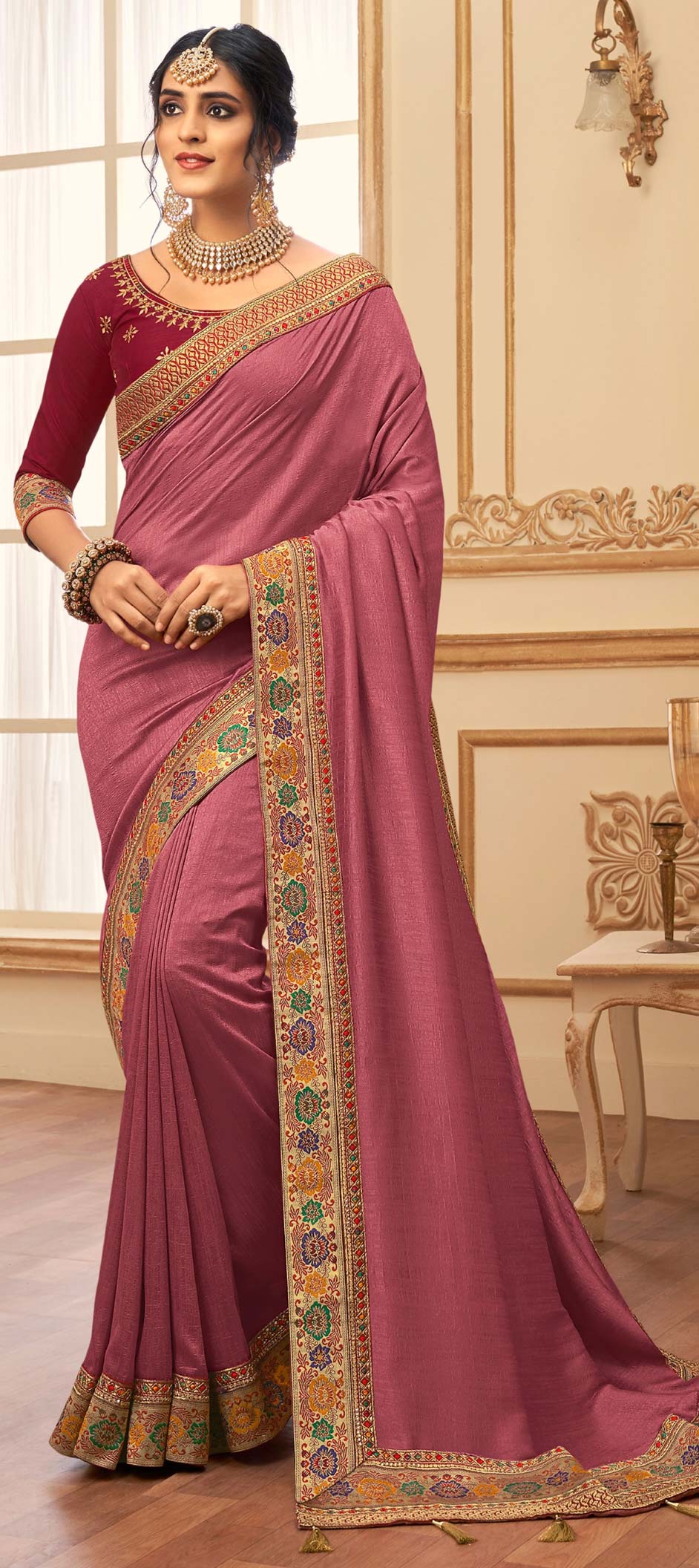 Traditional Pink and Majenta color Art Silk, Silk fabric Saree : 1753237