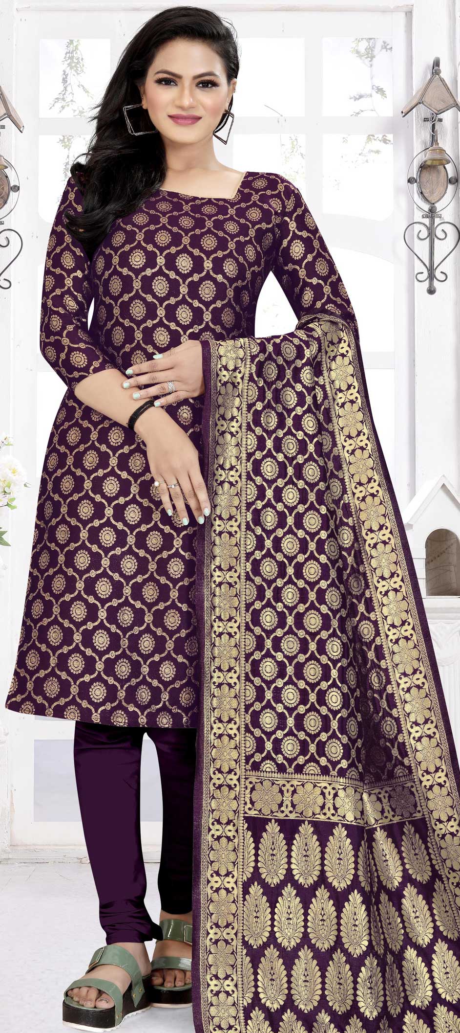 Traditional Purple and Violet color Banarasi Silk fabric Salwar Kameez ...